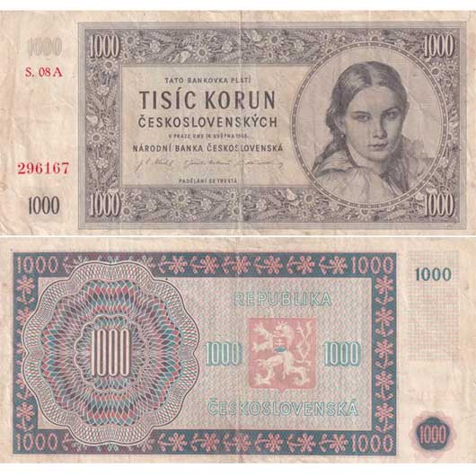 1000 Korunas 1945 Czechoslovakia - series A | Buy at Nunofi.com